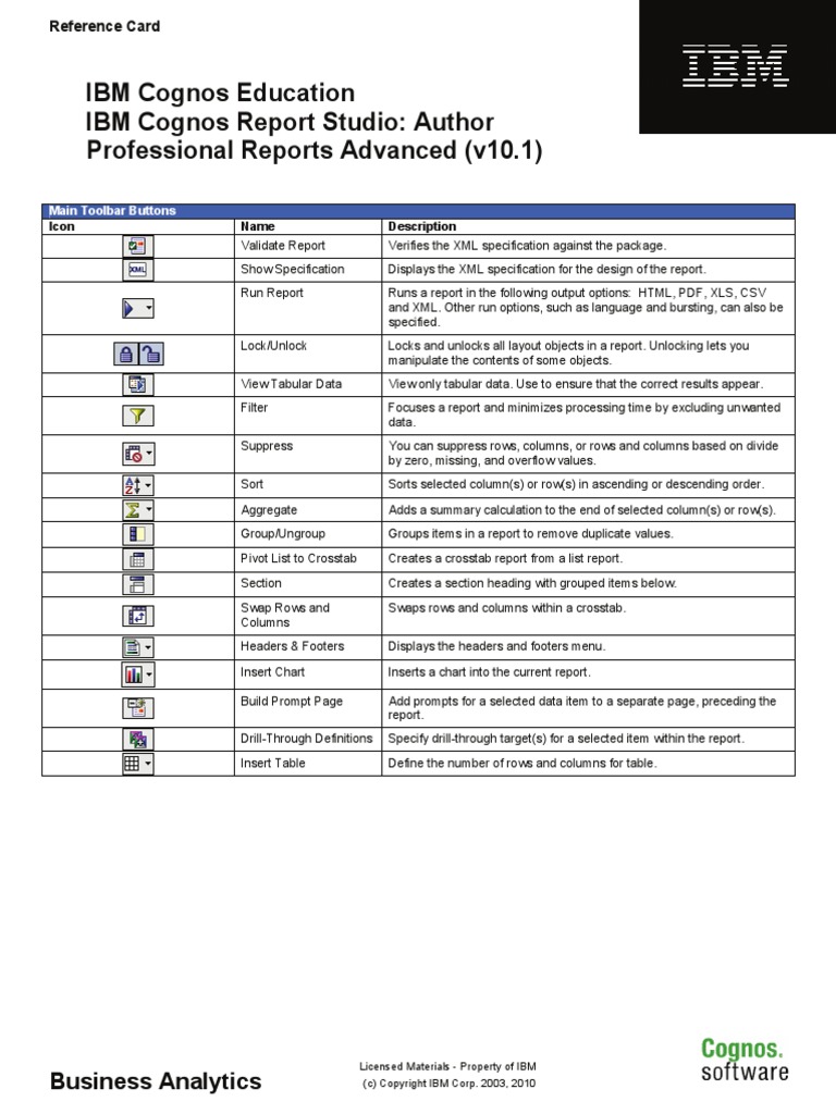 Cognos Report Studio - Reference Guide | PDF | Information Retrieval | Xml
