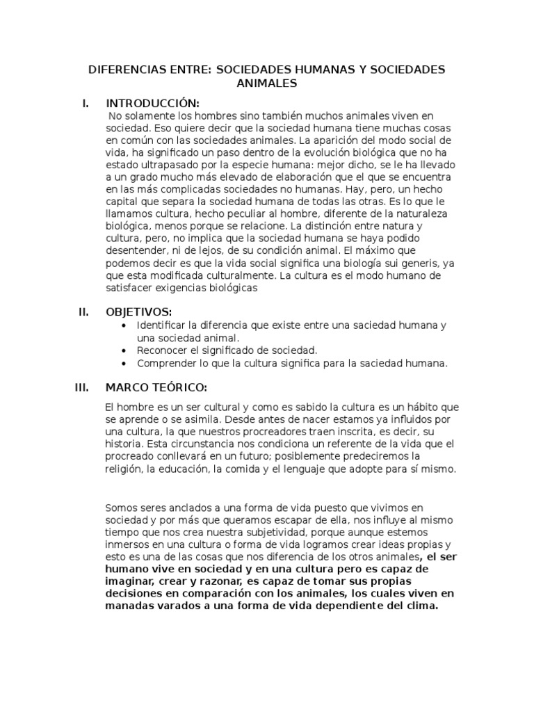 Diferencias entre sociedades humanas y animales | PDF | Homo Sapiens ...