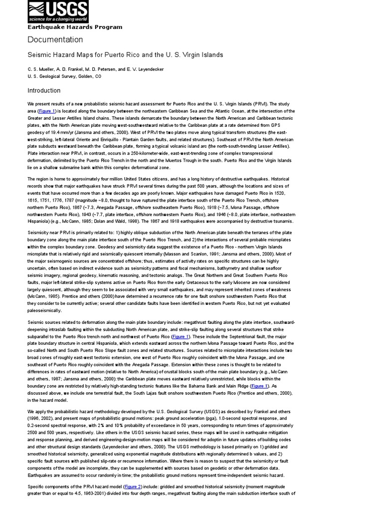 Seismic Hazard Maps For Puerto Rico and The U. S. Virgin Islands | PDF ...