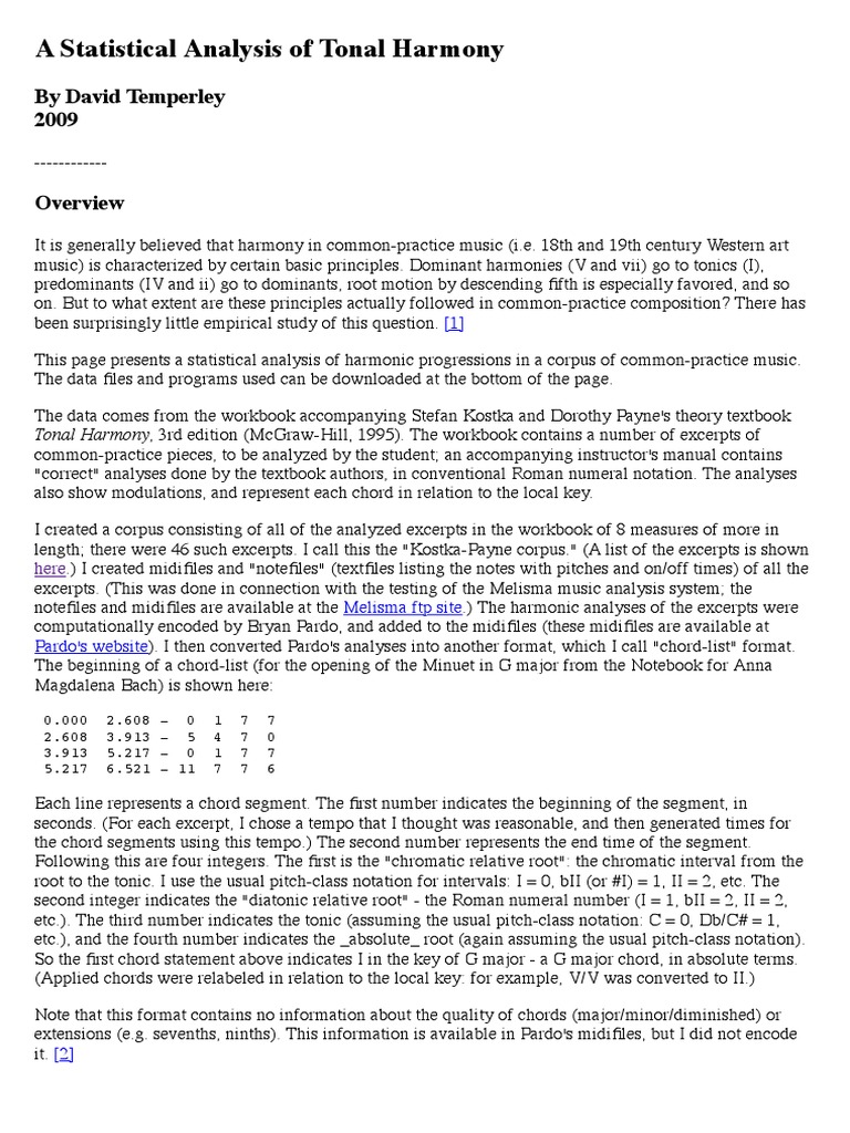 A Statistical Analysis of Tonal Harmony | PDF | Chord (Music) | Harmony