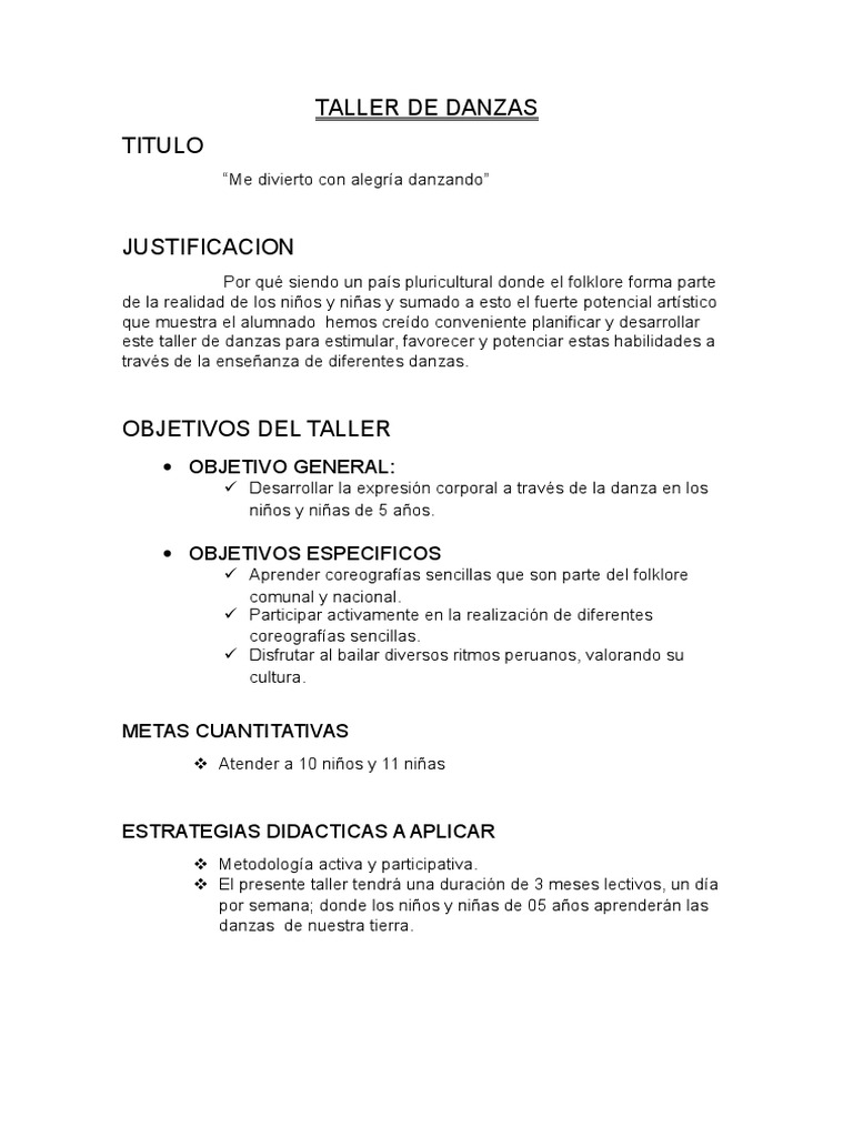 Taller de Danzas | PDF | Bailes | Cognición