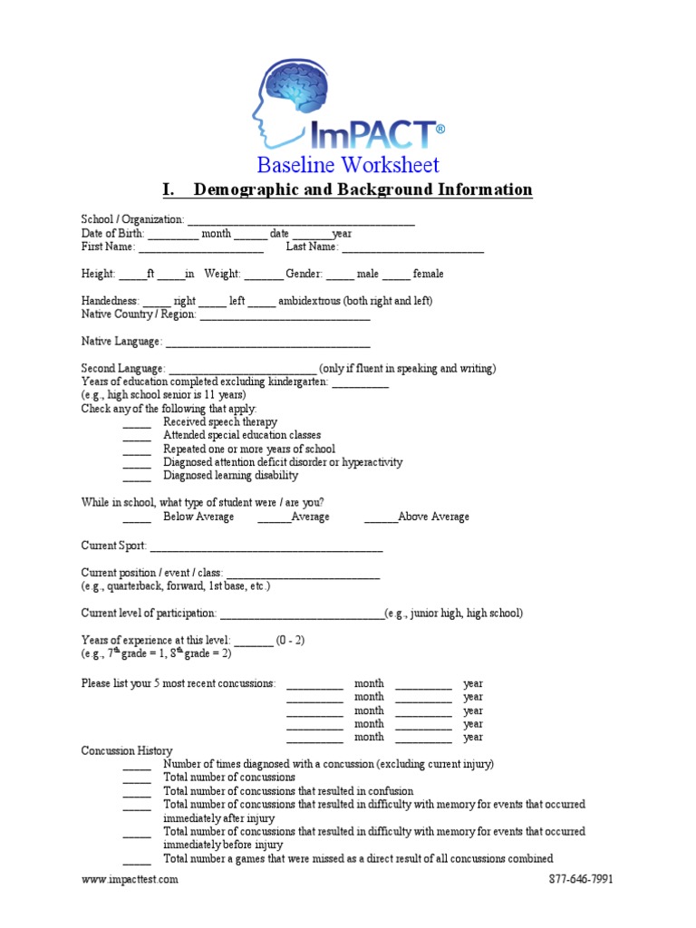 Baseline Worksheet: I. Demographic and Background Information | PDF ...
