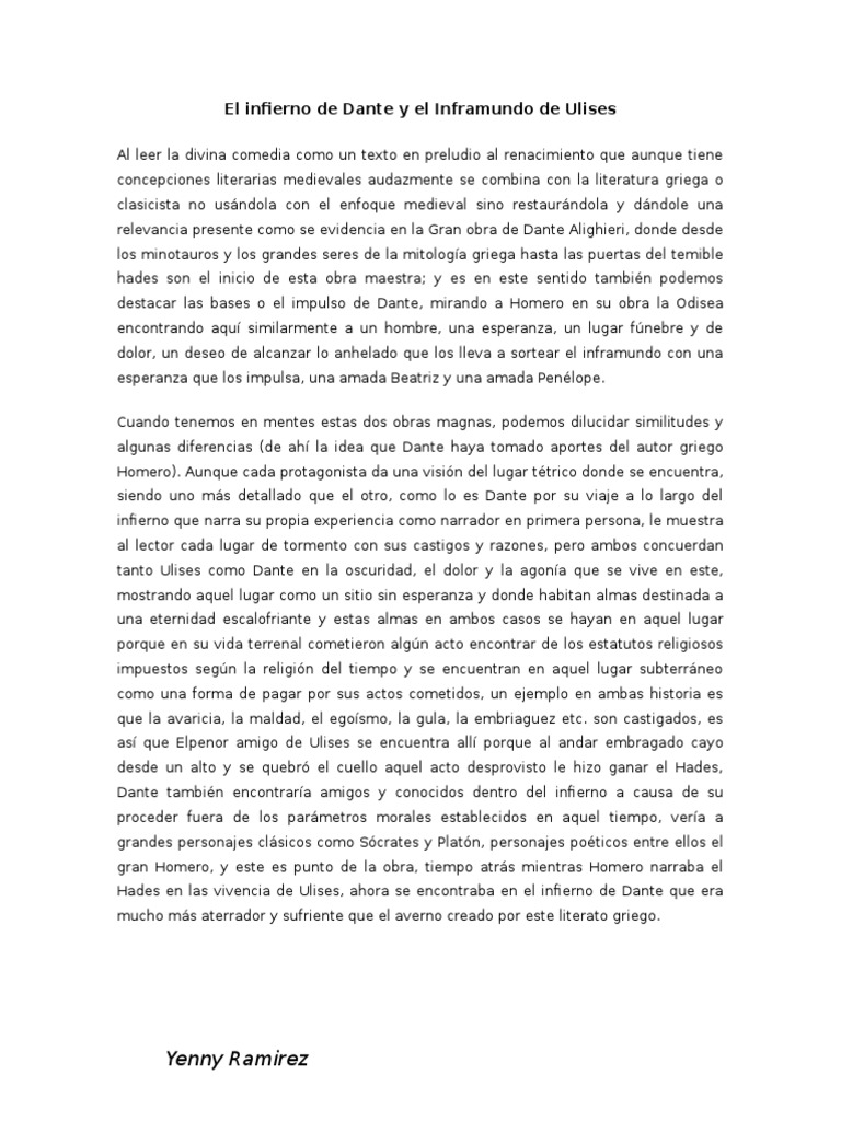 El Infierno de Dante y El Inframundo de Ulises | PDF | Infierno | Dante ...