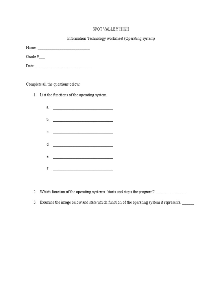 GR 9 Information Technology Worksheet Operating System | PDF ...