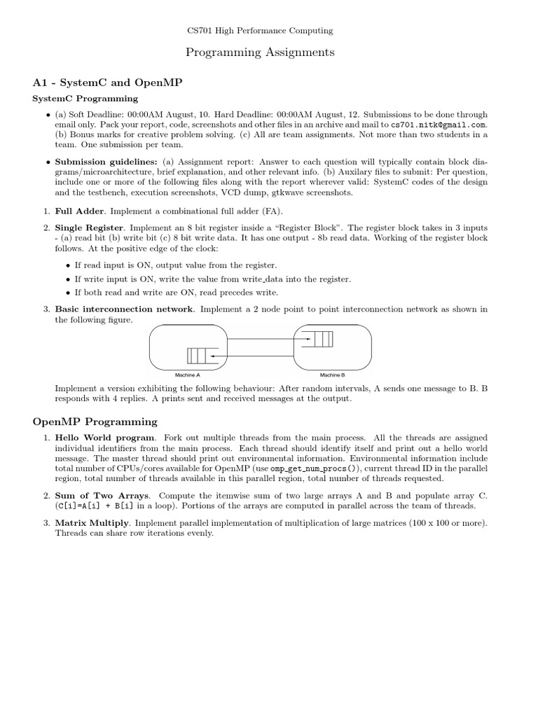 Programming Assignments: A1 - Systemc and Openmp | PDF | Thread (Computing) | Parallel Computing