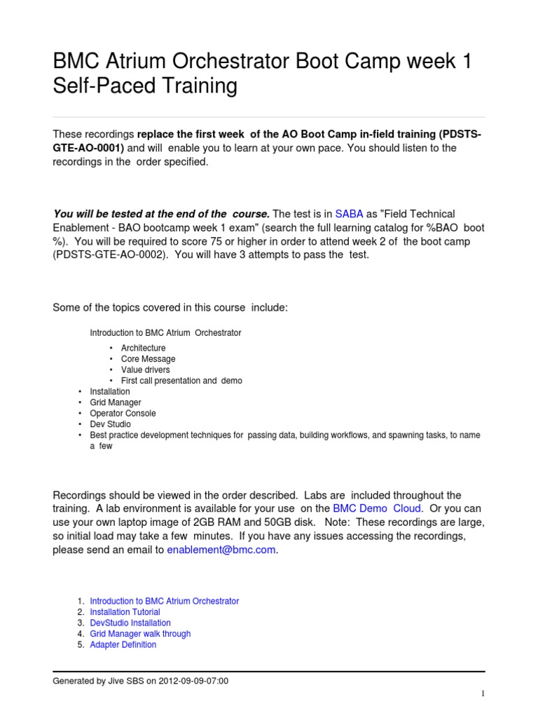 BMC Atrium Orchestrator Boot Camp Week 1 Self-Paced Training | PDF ...