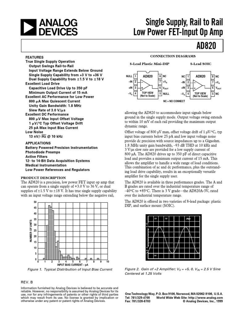 AD820A-Low Power FET-Input Op Amp | PDF | Amplifier | Operational Amplifier