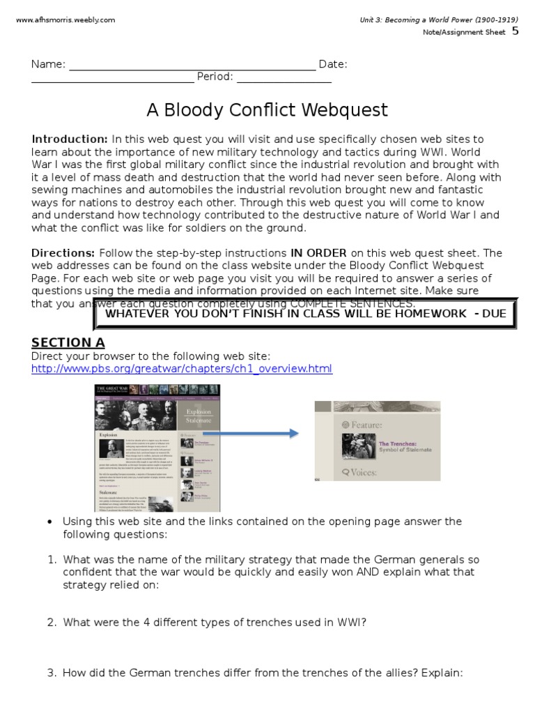 WWI Technology and Trench Warfare Webquest | PDF | World War I | Battles