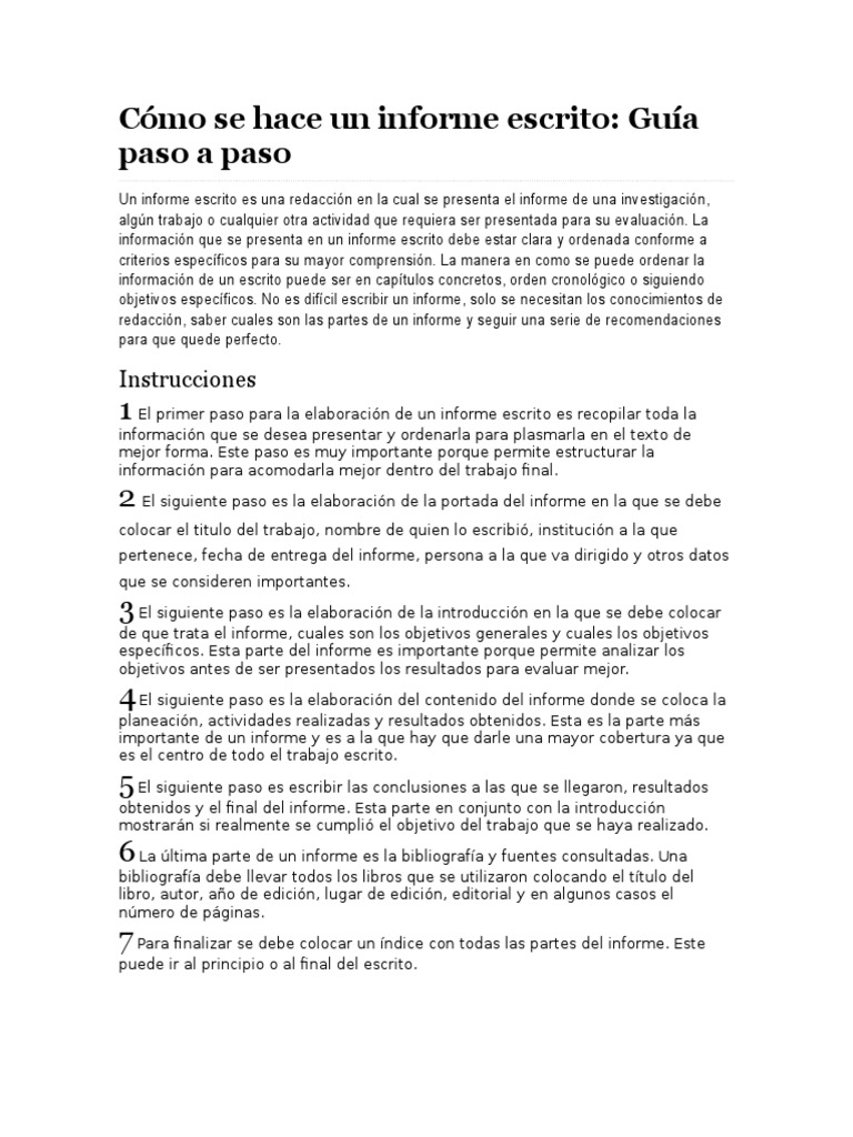 Cómo Se Hace Un Informe Escrito | PDF