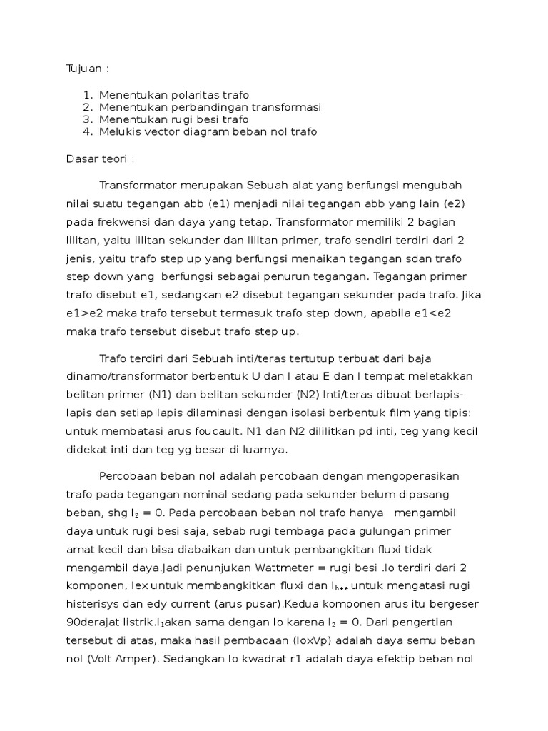 Analisis Trafo: Polaritas dan Rugi Besi | PDF