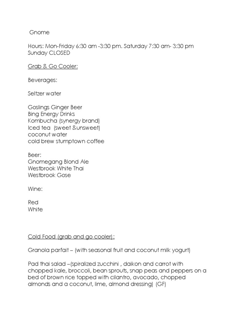 Gnome Cafe Menu | PDF | Salad | Western Cuisine