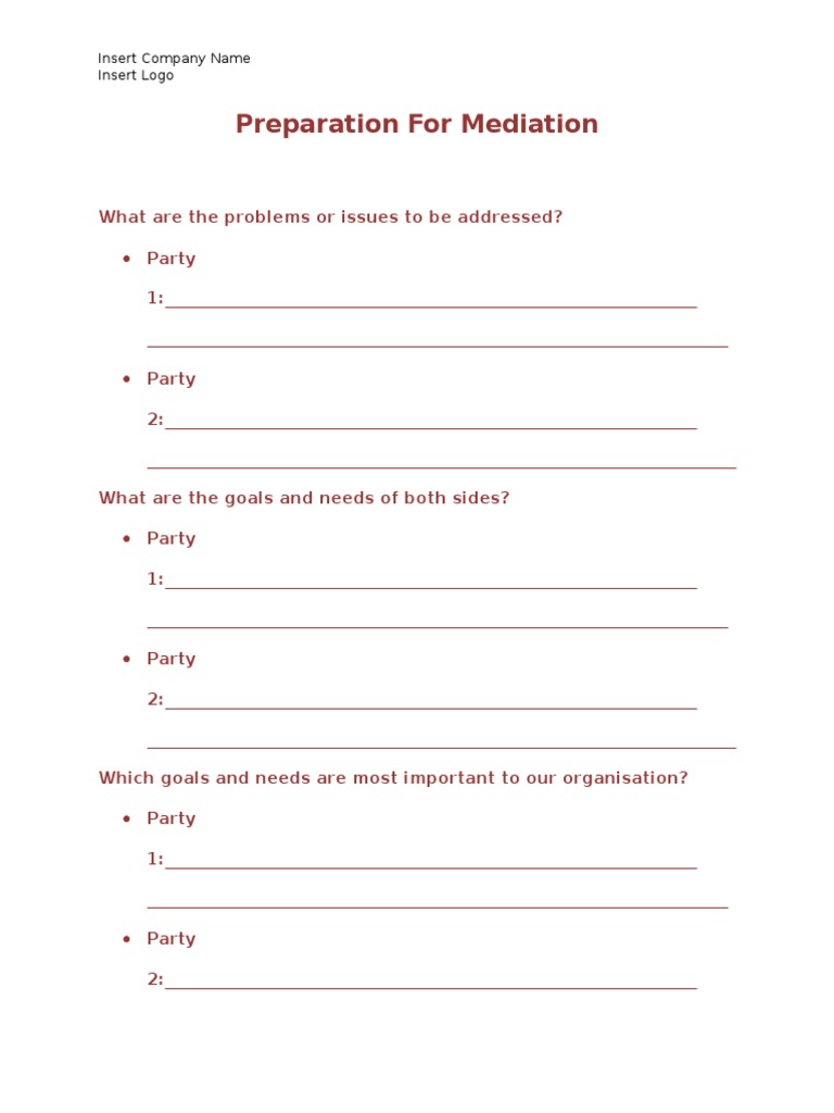 Mediation Preparation Template | PDF