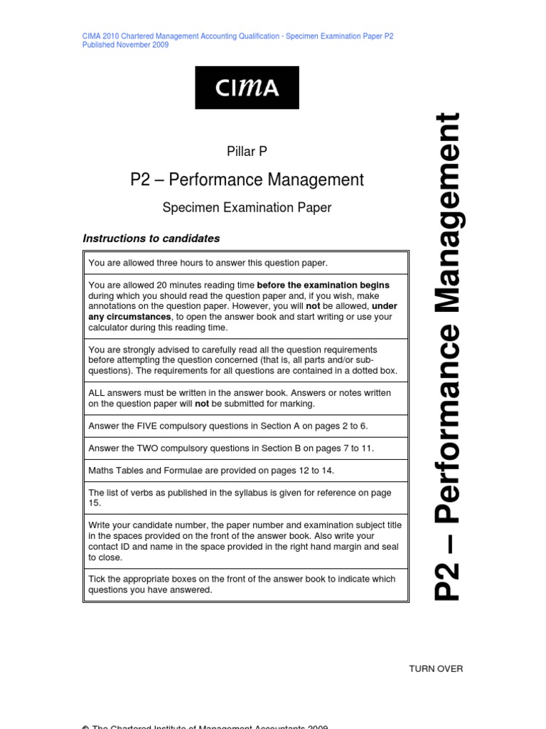 CIMA - P2 - Performance Management - Specimen Papers - Qs - Nov - 2009 ...
