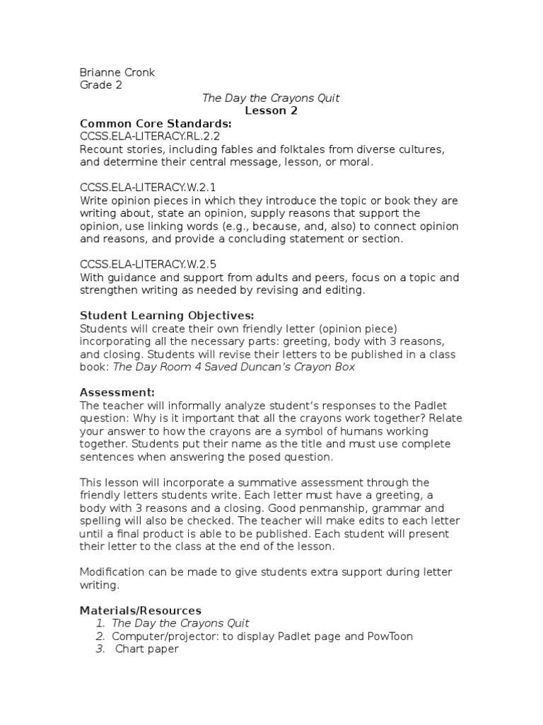 Friendly Letter Writing Lesson Plan | PDF | Homework | Educational ...