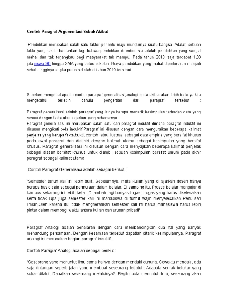 Contoh Paragraf Argumentasi Sebab Akibat | PDF
