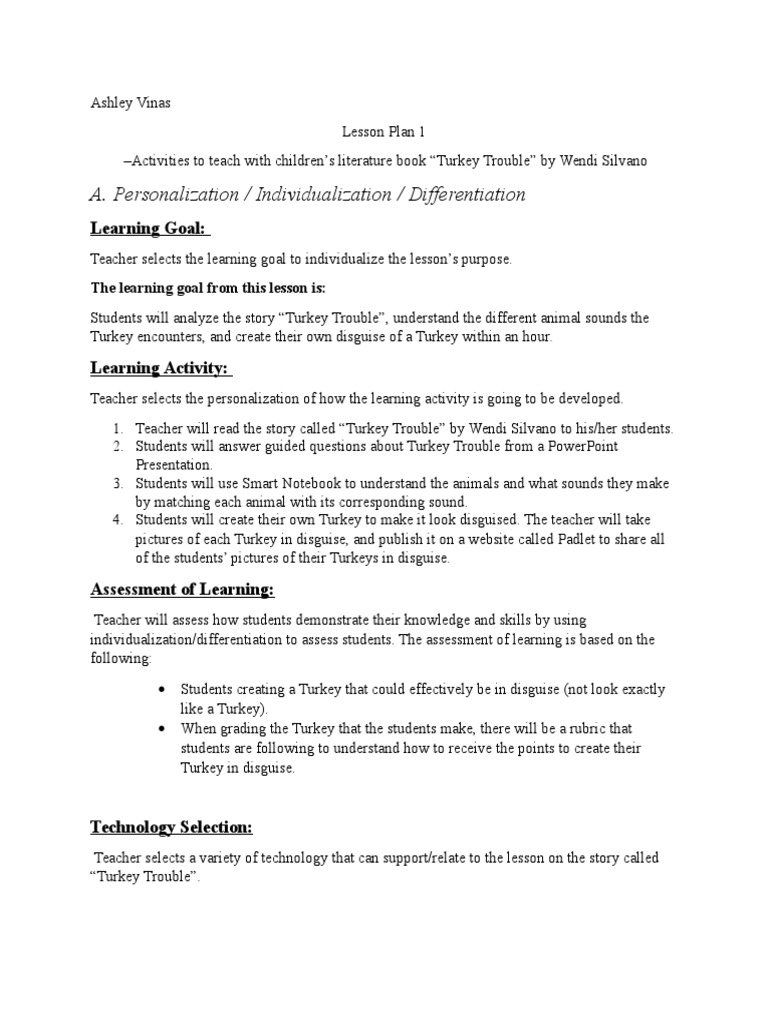 Turkey Trouble Lesson Plan Activities | PDF | Lesson Plan | Learning Styles