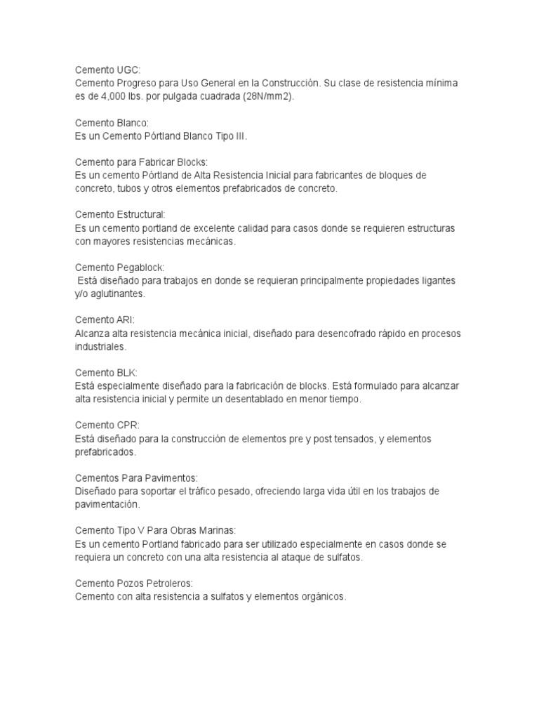 Tipos de Cemento UGC | PDF | Cemento | Hormigón