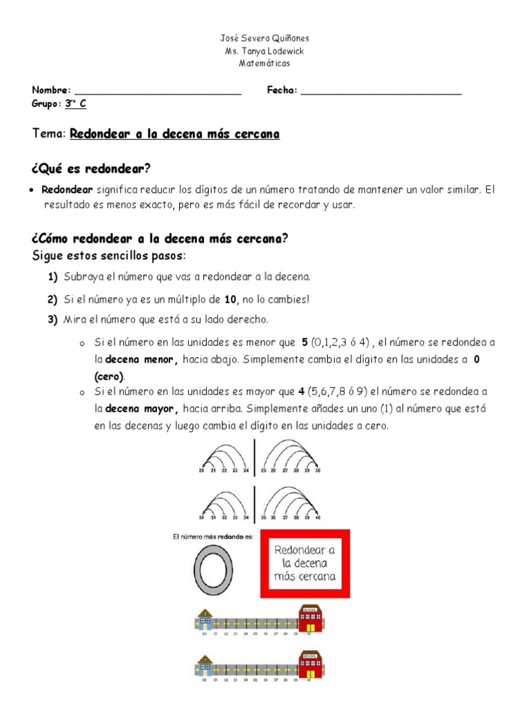 Redondear A La Decena Mas Cercana - 1 | PDF