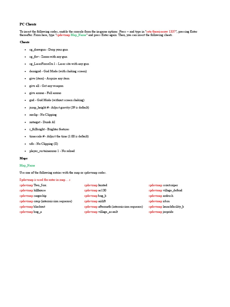 COD 4 Single Player PC Cheats | PDF | Cheating In Video Games | Firearms