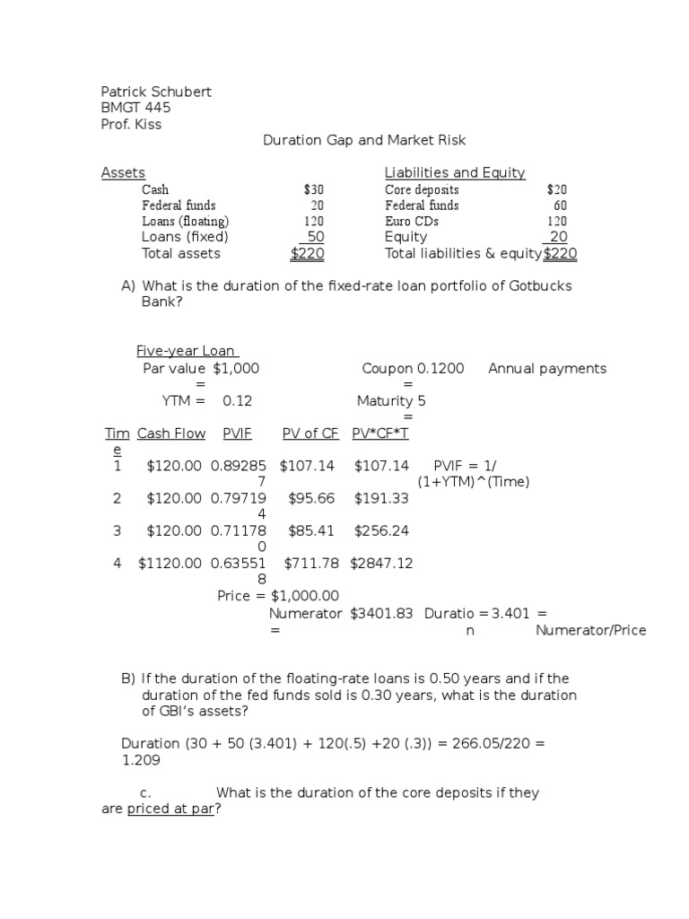 Duration Gap and Interest Rate Risk Analysis | PDF | Bond Duration ...
