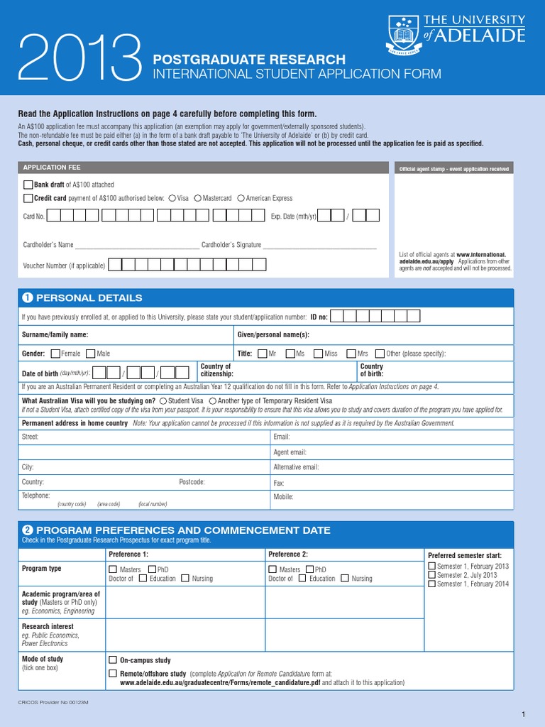 International Student Application Form: Postgraduate Research | PDF | Postgraduate Education ...