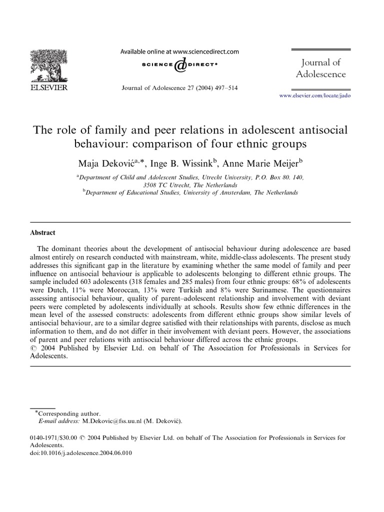 The Role of Family and Peer Relations in Adolescent Antisocial ...