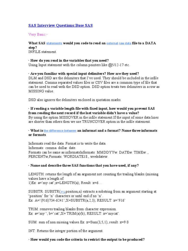 Sas Interview Questions Pdf Sas Software Variable Computer