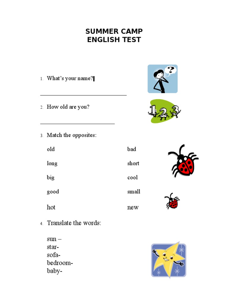 Summer Camp English Test | PDF | Language Arts & Discipline | Self ...