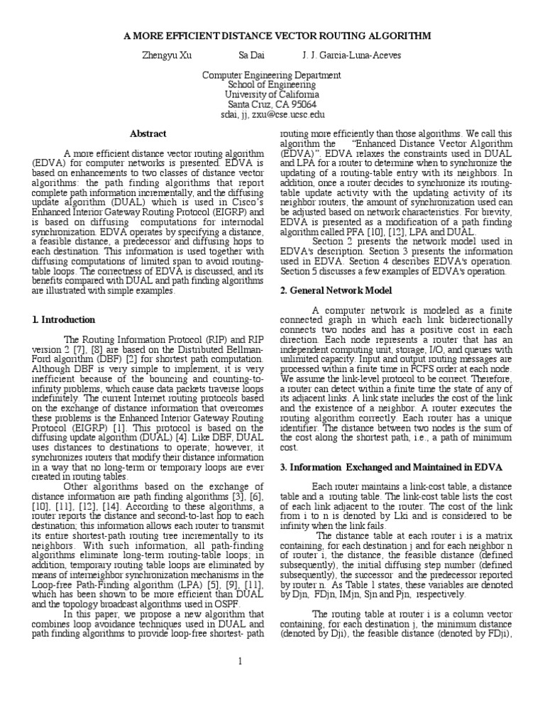 A More Efficient Distance Vector Routing Algorithm | PDF | Routing | Communications Protocols