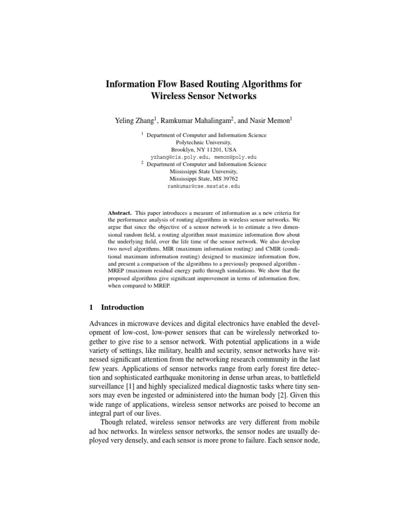 Information Flow Based Routing Algorithms For Wireless Sensor Networks ...