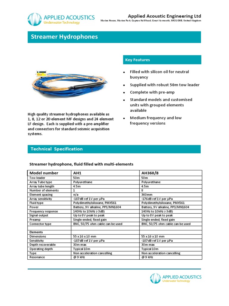Streamer Hydrophones: Technical Specification | PDF | Electronics ...