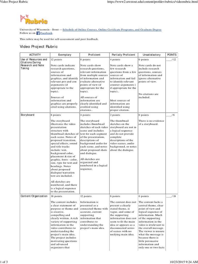 Video Project Rubric PDF | PDF | Graphics | Communication