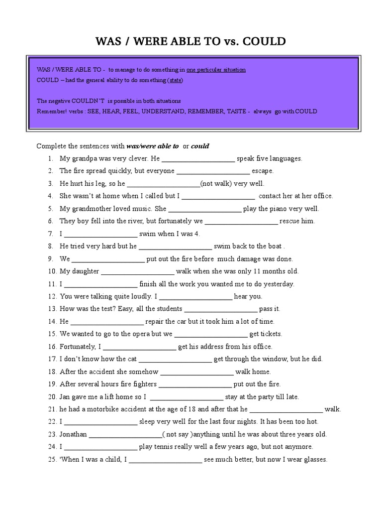 Was / Were Able To vs. Could | PDF | Foreign Language Studies | Art