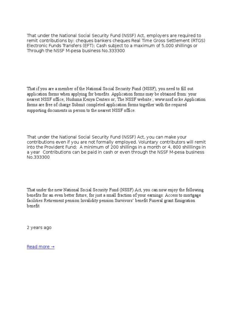 New NSSF Act 2013 | PDF | Social Security (United States) | Pension