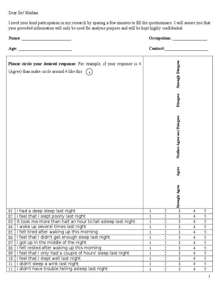 Sleep Quality and Health Survey | PDF | Self-Improvement