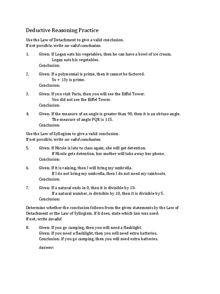 Deductive Reasoning Practice | PDF | Deductive Reasoning | Argument