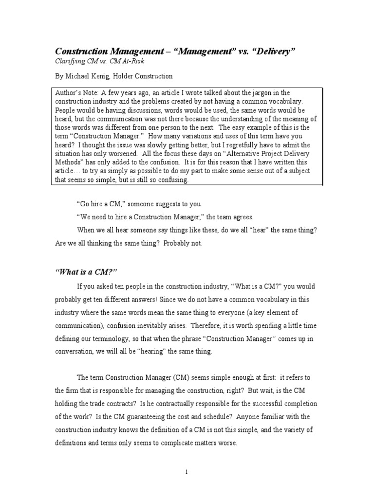 CM Agency vs. CM At-Risk PDF | PDF | Construction Management | Business