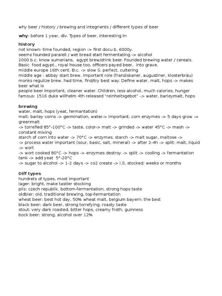 History and Types of Beer Explained | PDF