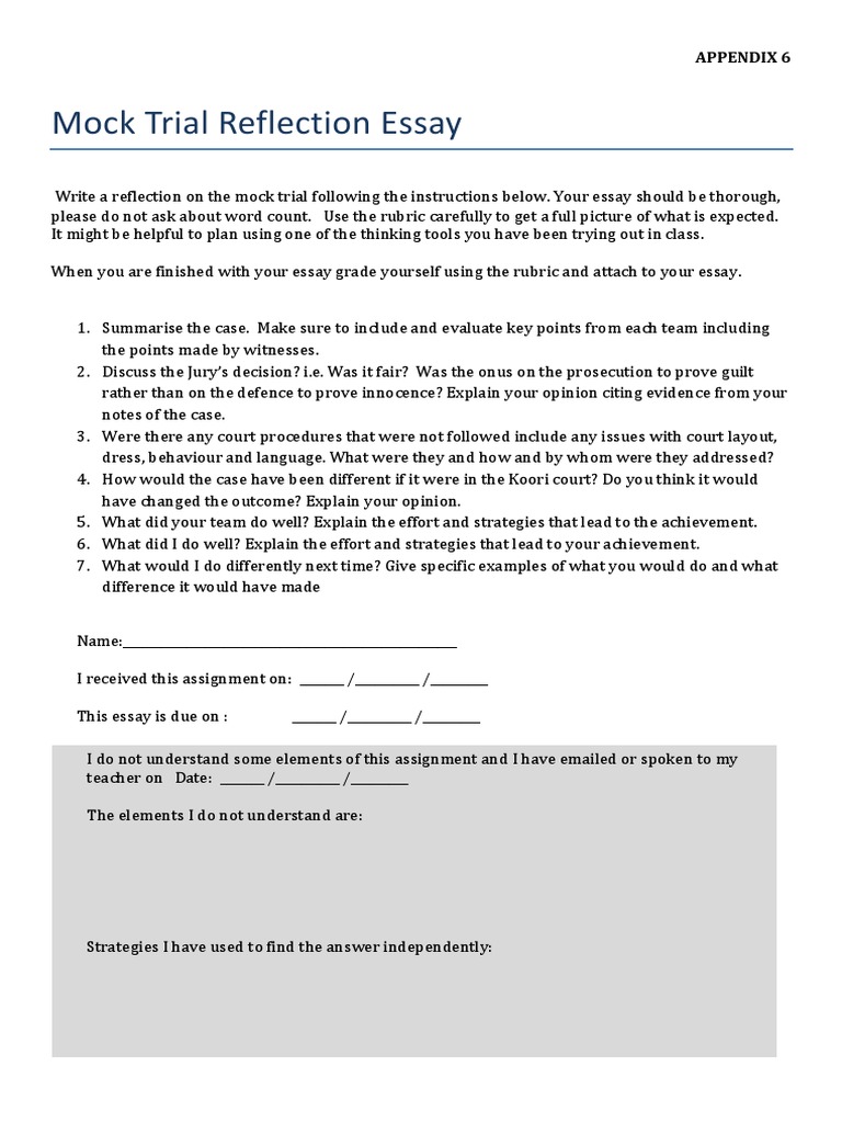 Mock Trial Reflection Guidelines | PDF | Essays | Argument