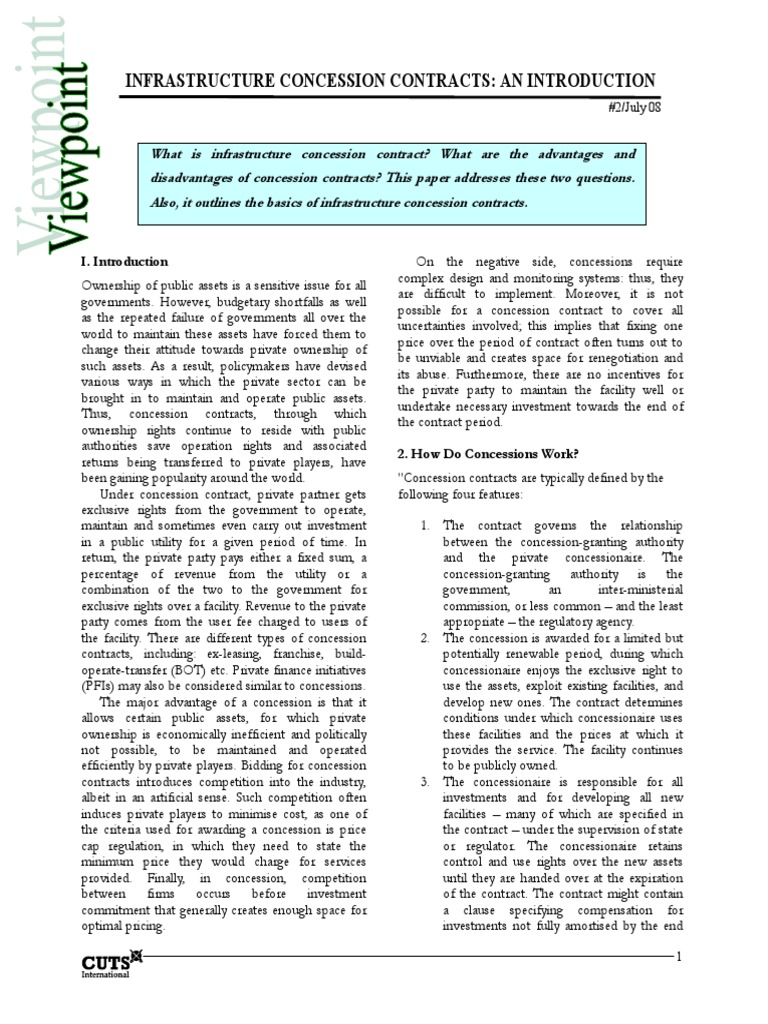 Infrastructure Concession Contracts: An Introduction: #2/july 08 | PDF ...