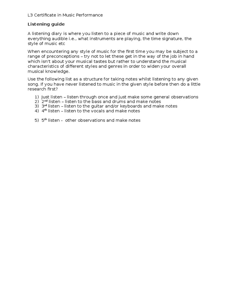 Listening Guide | PDF | Reggae | Song Structure