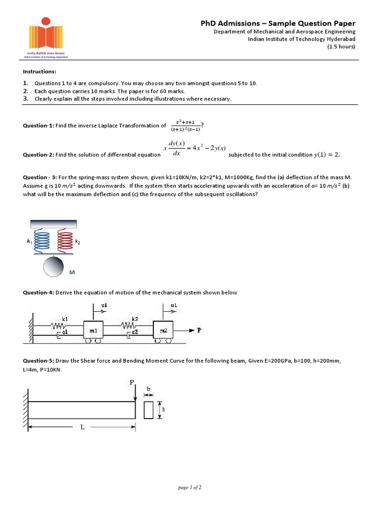 PHD Admissions - Sample Question Paper: Y (X) X DX X Dy X | PDF | Heat ...