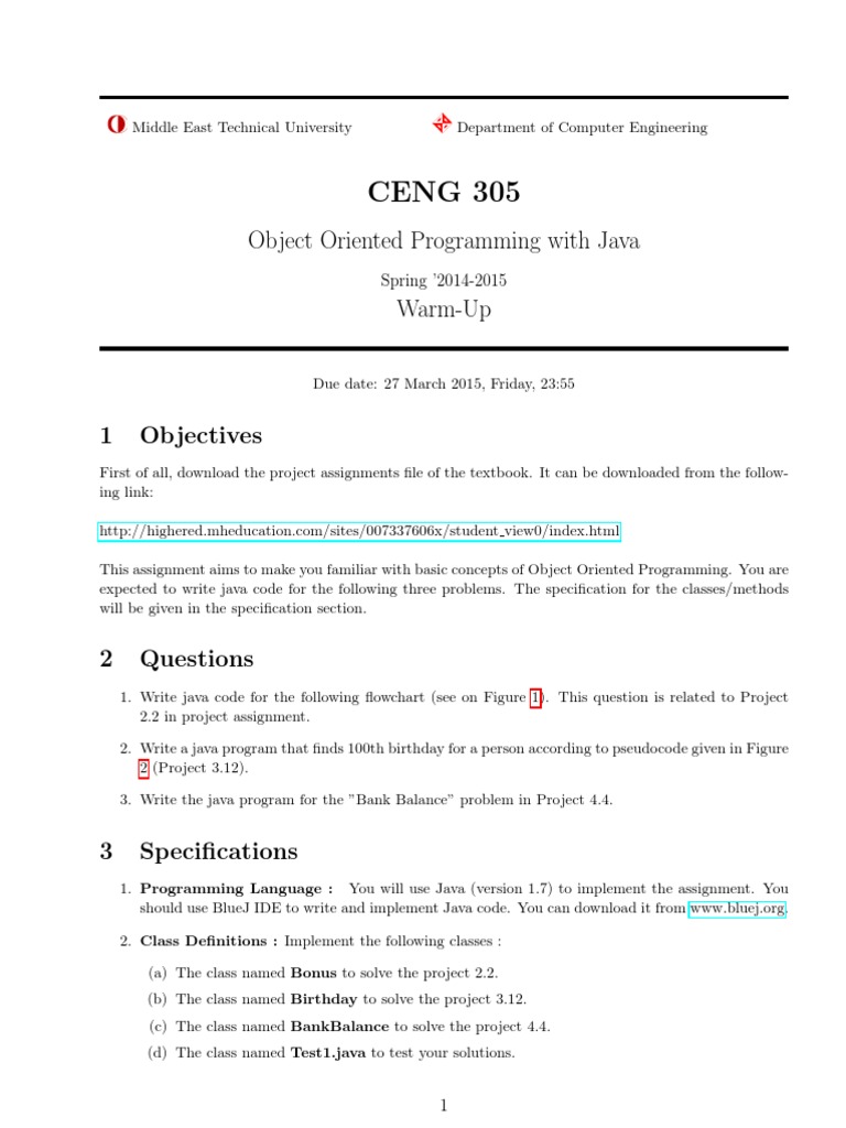 CENG 305: Object Oriented Programming With Java | PDF | Java (Programming Language) | Object ...