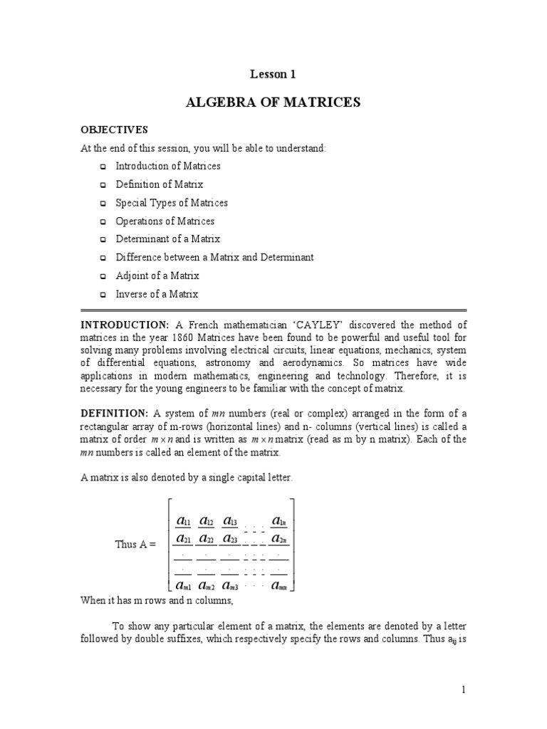 Algebra of Matrix | Download Free PDF | Matrix (Mathematics) | Determinant