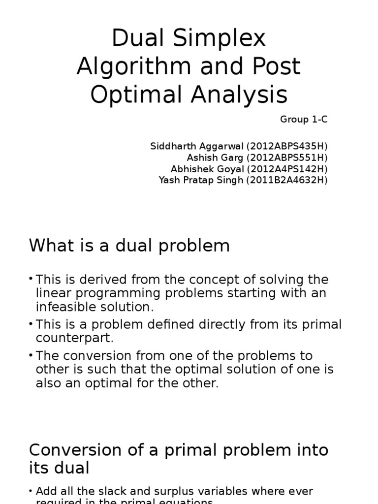 1C - Dual Simplex & Post Optimal Analysis | PDF | Mathematical Optimization | Algorithms And ...