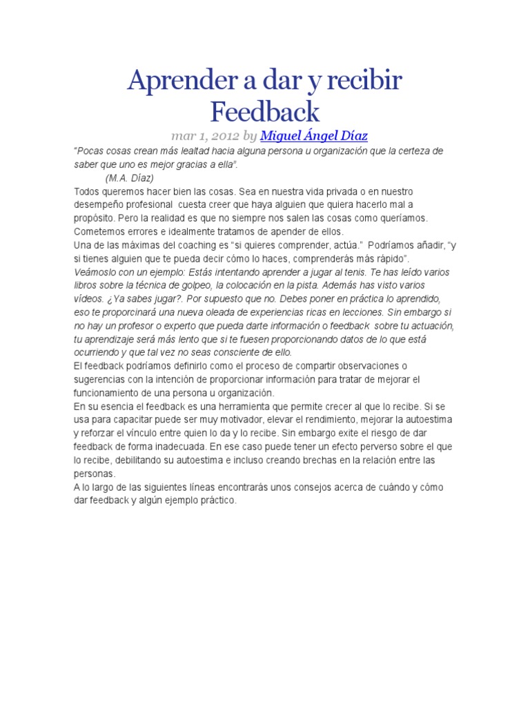 Aprender A Dar y Recibir Feedback | Descargar gratis PDF | Realimentación | Verdad