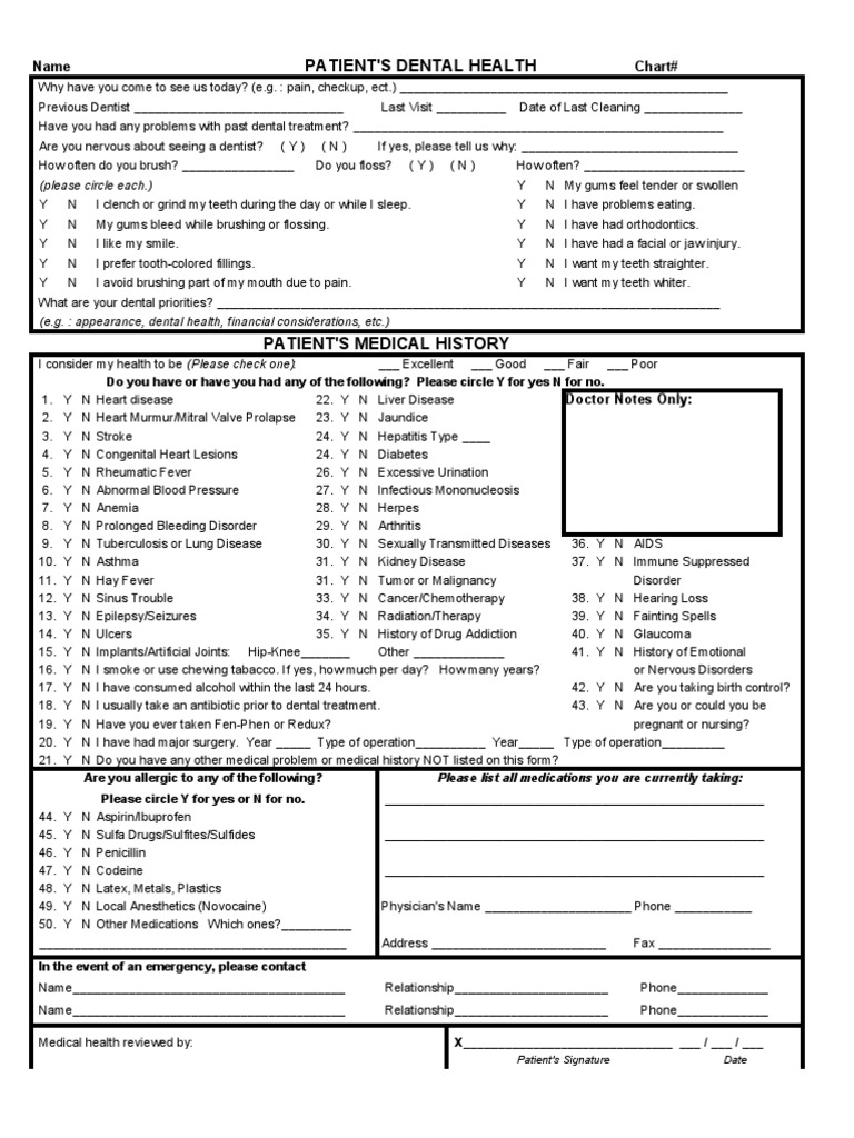 Patients Dental Health Form | PDF | Oral Hygiene | Epilepsy