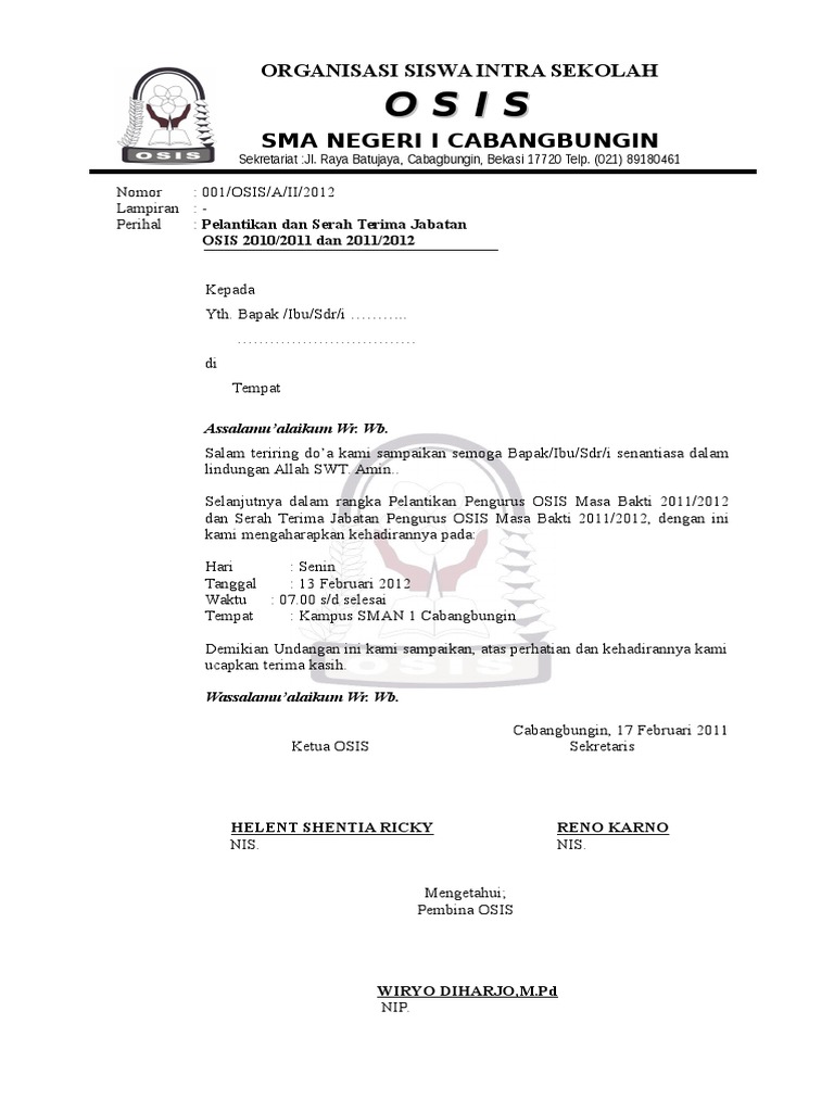 Surat Serah Terima Jabatan Osis