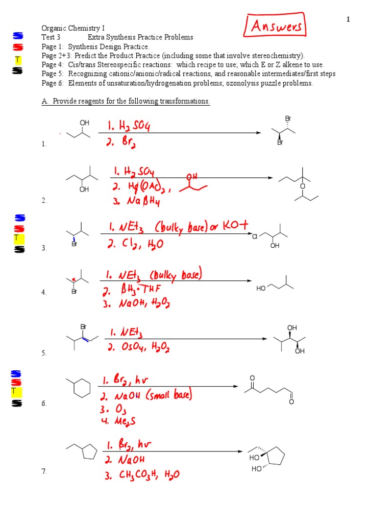 Test 3 Extra Synthesis Practice-Answers | PDF | Organic Synthesis ...