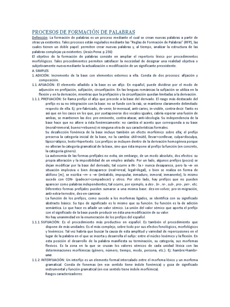Procesos de Formación de Palabras | PDF | Palabra | Morfología ...